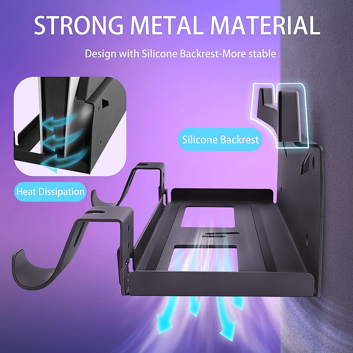 BracNova Wall Mount For PS5 Original, PS5 Slim, and PS5 Pro-Steel PS5 Wall Mount Kit With 2 Removable Controller Holder And Silicone Backrest-Mounts PlayStation 5 on a Wall by Your TV