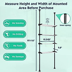 Lilyvane 4 Tiers Over The Toilet Storage, 97 to116” Adjustable Tension Pole Over Toilet Bathroom Organizer, Freestanding Bathroom Shelves Over Toilet for Most Showers Over The Toilet Shelf, Black