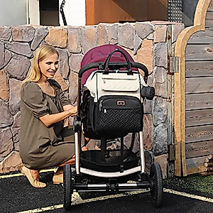 BabbleRoo Diaper Bag Backpack, Multifunction Large Bags with Changing Pad & Stroller Straps & Pacifier Case, Unisex Stylish Travel Back Pack Nappy Changing Bag for Moms Dads(Black Apricot)