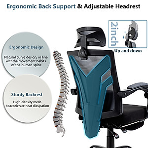 Reclining Office Chair with Foot Rest, Mesh Office Chair, Ergonomic Office Chair with footrest, Computer Desk Chair with Lumbar Support Pillow, 280lb Capacity