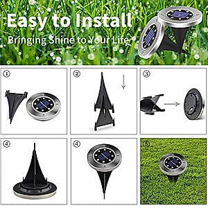 GZKPL Solar Ground Lights, Solar Landscape Lights with 8 LED Disk Lights Outdoor Pathway Lights Decorative for Landscape Pathway Patio Yard Walkway Path Fence Lawn Driveway (White)