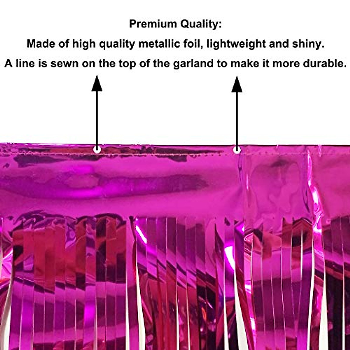 Blukey 10 Feet by 15 Inch Fuchsia Foil Fringe Garland - Pack of 5 | Shiny Metallic Tinsel Banner | Ideal for Parade Floats, Bachelorette, Wedding, Birthday, Christmas | Wall Hanging Drapes