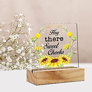 Bathroom Desk Decor Acrylic Desk SignHumor Hey There Sweet Cheeks Acrylic Plaque Home Restroom Desk Shelf Decoration 4.7"x4.7"