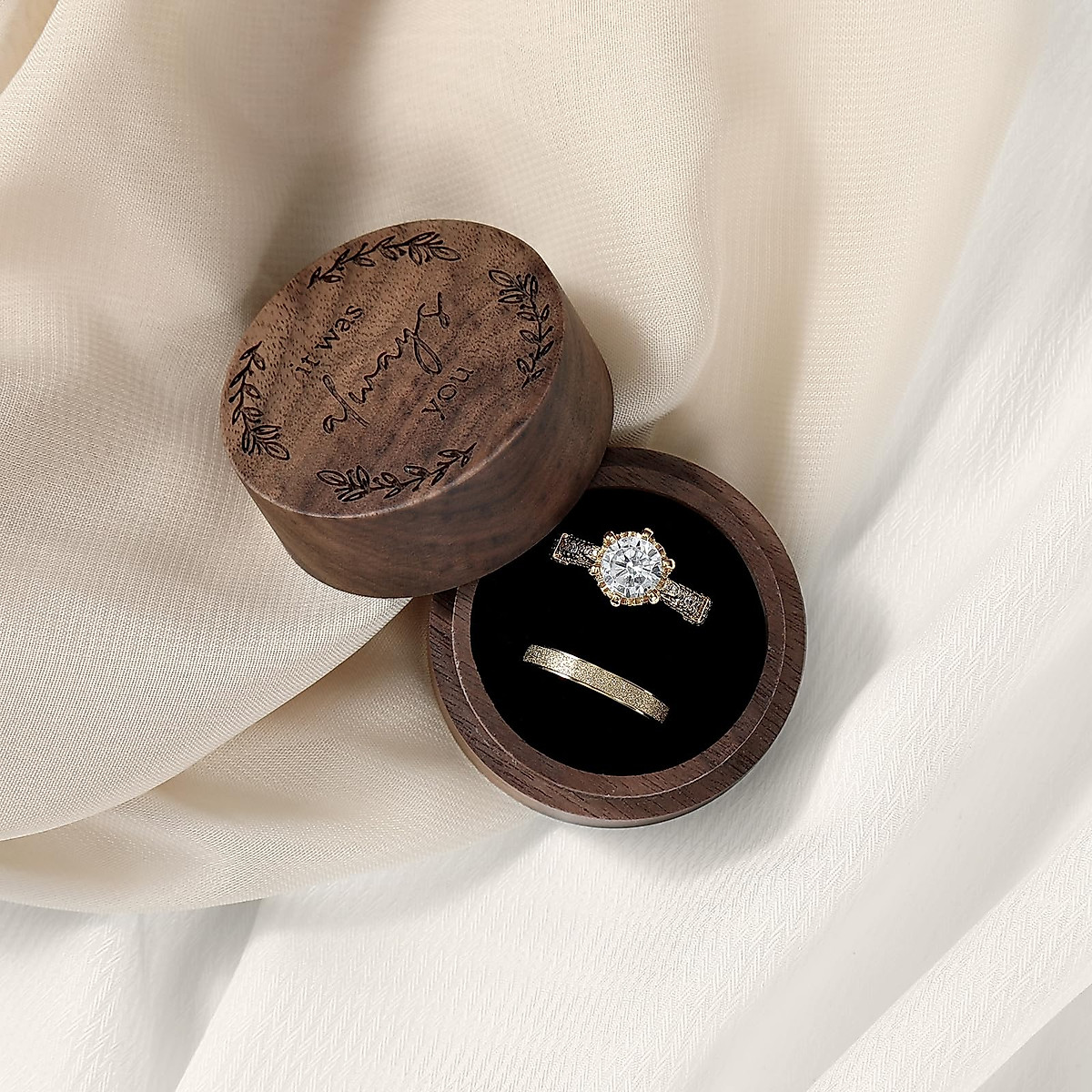 Drnilui Ring Box, Wooden Ring Box for Wedding Ceremony Ring Bearer Box, Engagement Ring Holder Gift for Anniversaries day, Birthday Gift