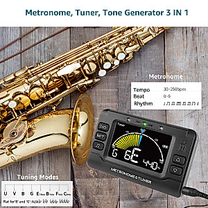 Wegrower Metronome Tuner, Rechargeable 3 In 1 Digital Metronome Tuner Tone Generator for Guitar, Bass, Violin, Ukulele and Chromatic,Clarinet, Trumpet, Flute, Tuners for All Instruments