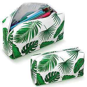 2 Pieces Tree Leaves Pencil Case Large Capacity Canvas Pencil Bag Aesthetic Pencil Case Stationary Cute Pencil Pouch Makeup Cosmetic Bag with Zipper for Kids Boys Girls Student Women Men School Office