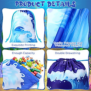 Capoda 16 Pcs Ocean Waves Gift Bags Bulk Sea Drawstring Bags Blue Beach Pool Reusable Treat candy favor Goodie Bags for Summer Swimming Birthday Party Decoration Shower Supplies