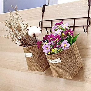 JIAKAI 4pcs Mini Hanging Storage Bag，Cotton Linen Small Storage Basket Decor Bin Bag with Handle, for Wall Door Closet