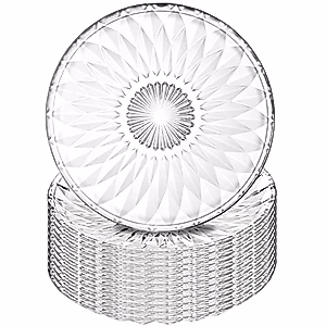 Hiceeden Set of 12 Crystal Glass Salad Plate, 8 Inch Round Clear Dessert Plates Restaurant Serving Party Plates for Fruits, Snacks