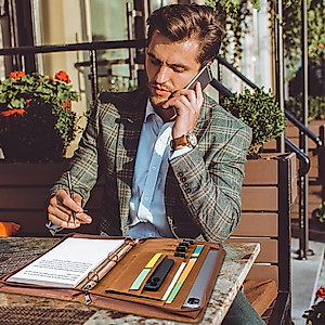 Free Name Engraved, Personalized Leather Portfolio Binder for Men, 3 Ring Binder Custom Padfolio Folder, Handmade Professional Business Organizer with Zipper, Gift for Men/Women, Customized, Brown