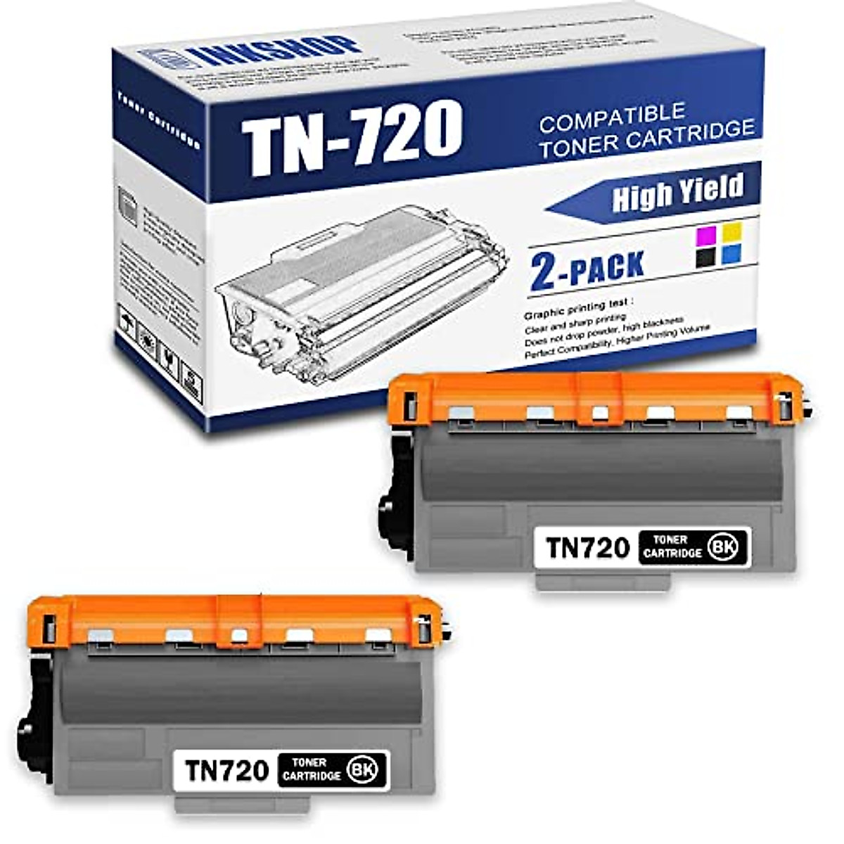 TN720 Compatible TN-720 Black Toner Cartridge Replacement for Brother TN-720 HL-5440D HL-5450DN DCP-8110DN DCP-8150DN MFC-8710DW Toner.(2 Pack)