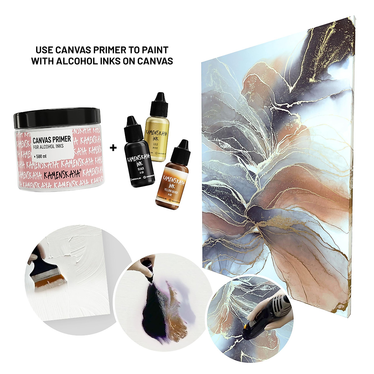 KAMENSKAYA Metallic Alcohol Ink Set: Gold Alcohol Ink, Silver Alcohol Ink, Bronze Alcohol Ink, 0.51 fl oz (15 ml) Each