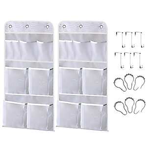 MISSLO 2 Pack Mesh Shower Caddy Hanging for Travel Quick Dry Shower Hanging Organizer Cruise RV Camper Bathroom with Over Door Hooks and Shower Curtain Hooks