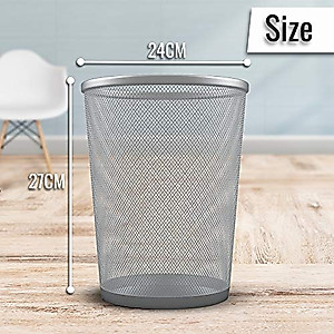 Zuvo Metal Wire Mesh Waste Basket Garbage Trash Can for Office Home Bedroom Height 10.1" Width 10", 4 Gallon (16 Quart) (2, Silver)