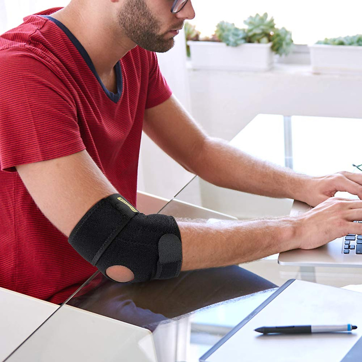 Yosoo Health Gear Elbow Brace, Adjustable Elbow Support with Dual-Spring Stabilizer, Elbow Strap for Golfers Elbow, Tennis Elbow, Arthritis, Tendonitis, Sports Injury Pain Relief and Protection