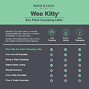 Rufus & Coco Wee Kitty Eco Plant Tofu Cat Litter | Natural Flushable Clumping Cat Litter | Low Tracking Biodegradable Soy Pellets | Super Absorbent Soy Bean Fibres 8.8 lbs