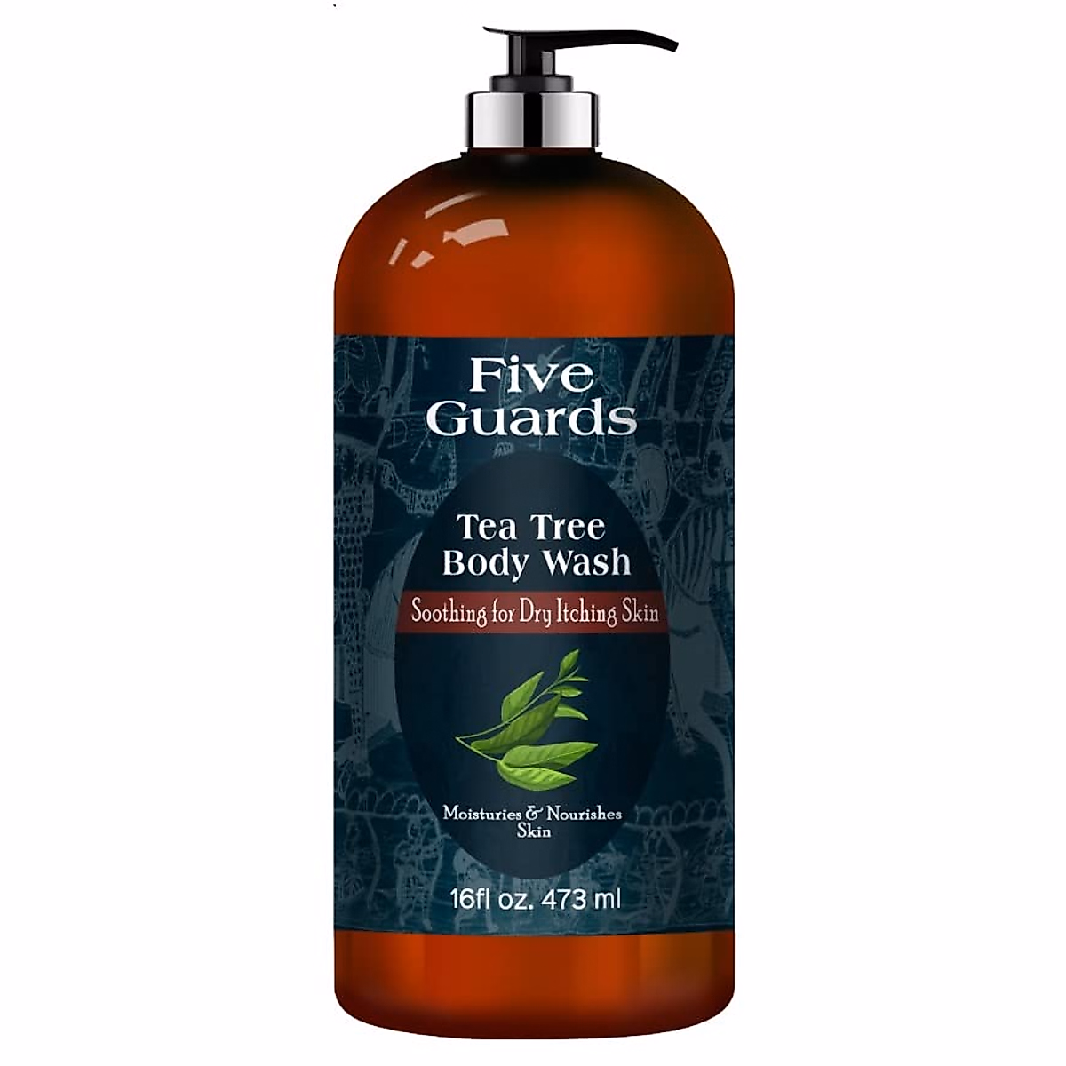 FIVE GUARDS Tea Tree Oil Body Wash With Mint Removes Body Odor, and more. Botanical Shower Gel Soap Women & Men with Oregano, Rosemary, Cinnamon oil - 16 fl oz