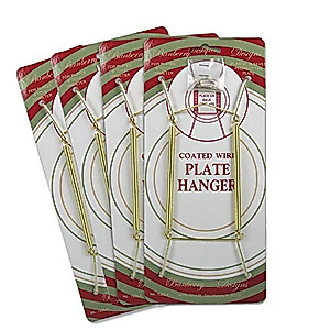 Banberry Designs Brass Vinyl Coated Plate Hanger 8 to 10 Inch - Set of 4 Pcs - Clear Vinyl Sleeves Protect the Plate - Hook and Nail Included