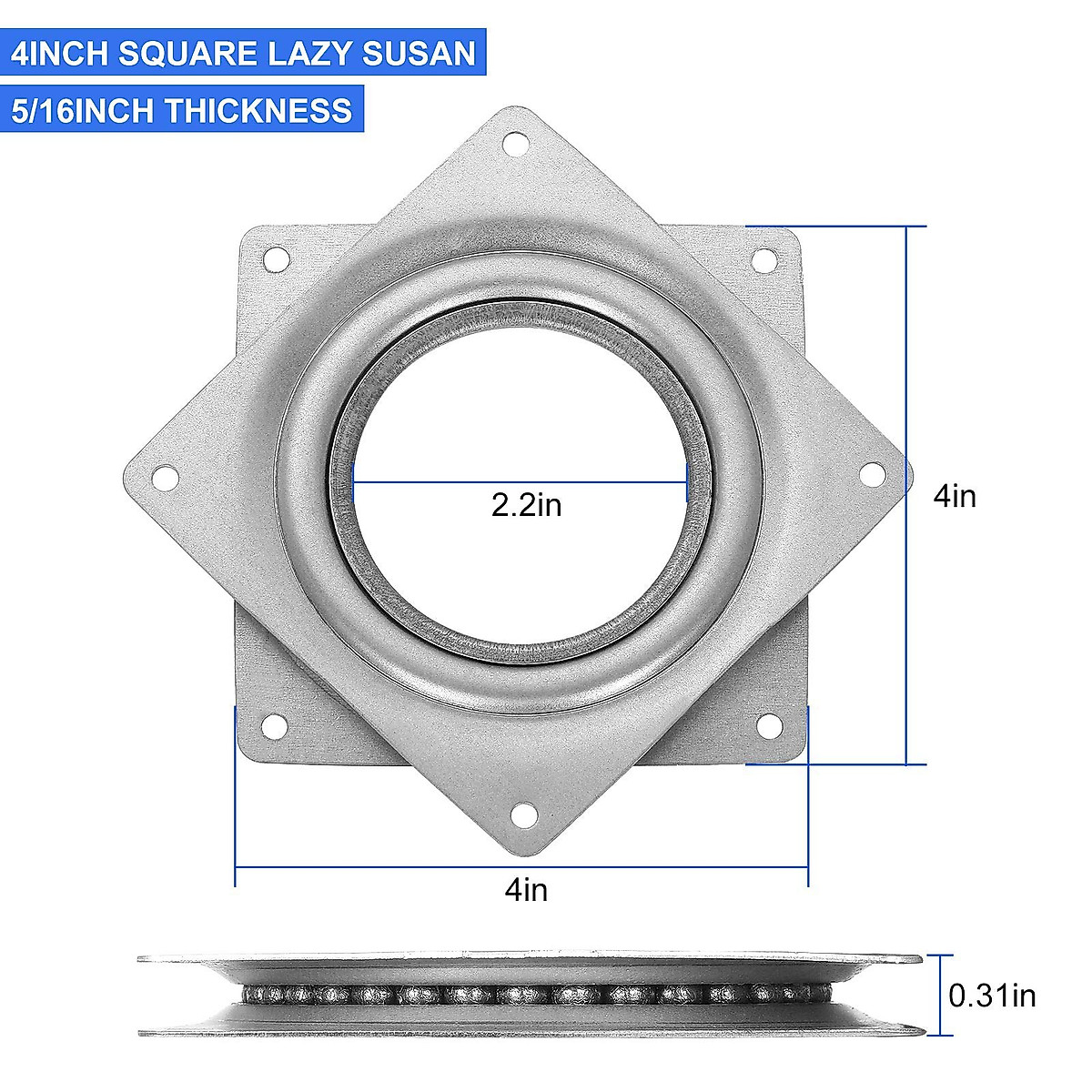 16Pack Lazy Susan Turntable Bearings, 4”Square Rotating Plate, 300lbs Capacity 5/16”Thick Swivel Plate for DIY Lazy Susan Project Storage Organizer Rack Cake Decorating Sculpture Displays