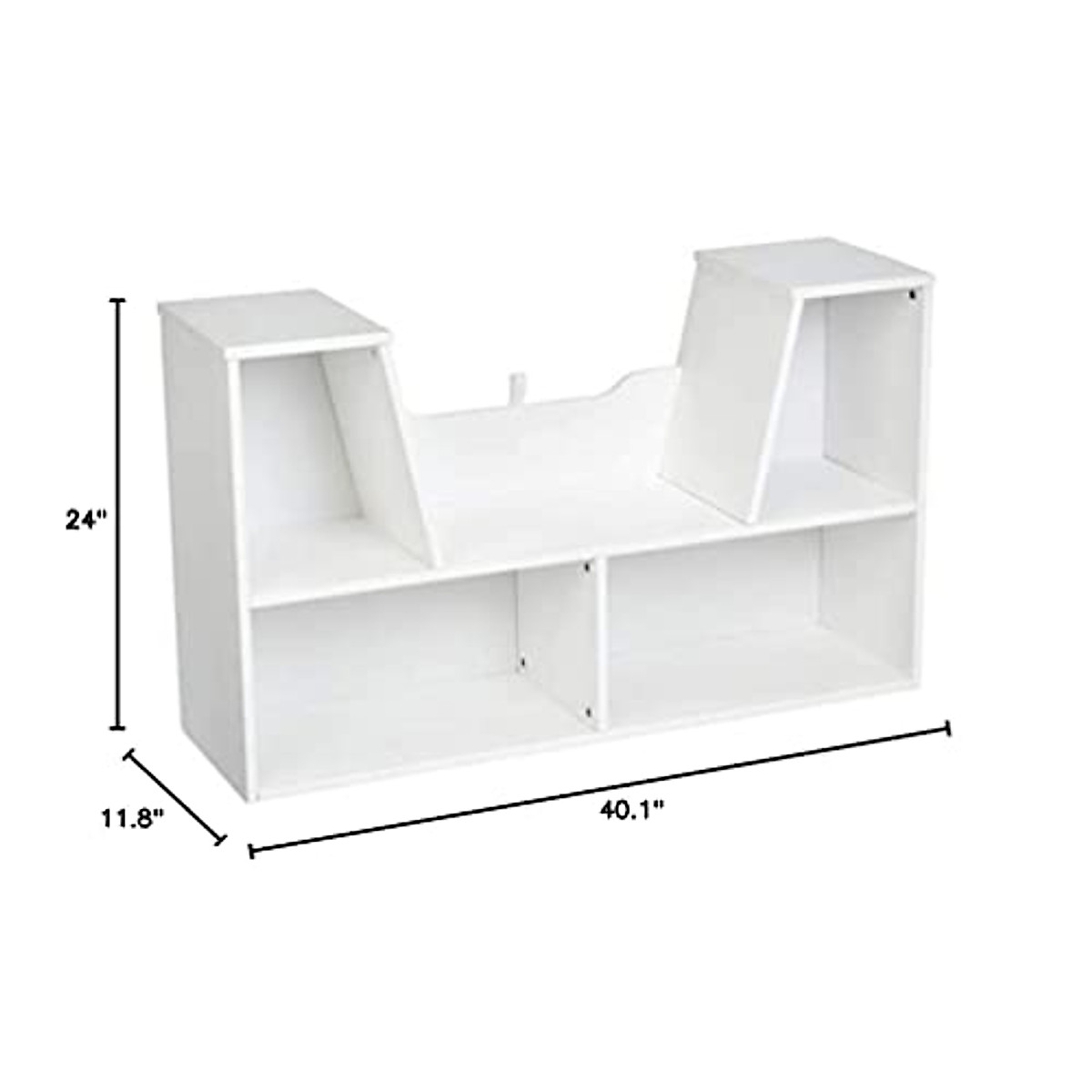 Amazon Basics Kids Bookcase with Reading Nook and 7 Storage Shelves, White, 40.1"L x 11.8"W x 24"H
