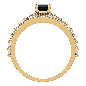 1.41ct Emerald Cut Solitaire Natural Black Onyx Engagement Promise Anniversary Bridal Ring Band set 18K Yellow Gold 10