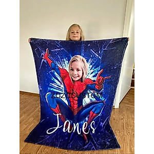 ROYAMS Kids Superhero Blanket Custom Blanket for Boys Personalized Super Hero Blanket with Photo and Name