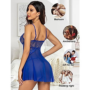 Avidlove Sexy Lingerie for Women Nighties for Women Sexy Negligee Lingerie Chemise Nightgown Dark Blue