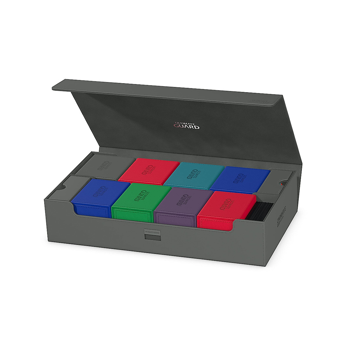 Ultimate Guard Omnihive 1000+, Deck Case for 1000 Double-Sleeved TCG Cards + 2 removable Trays, Grey, Magnetic Closure & Microfiber Inner Lining