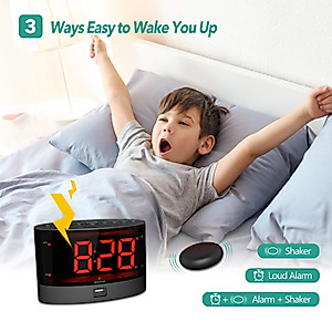 ANJANK Extra Loud Alarm Clock for Heavy Sleepers, Wireless Bed Shaker, Vibrating Dual Alarm, Deaf and Hearing-impaired, Adjustable Volume/Dimmer/Wake up Mode, USB Charger Port