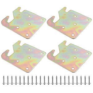 Suiwotin 4 Sets Bed Rail Hook Plates, Heavy Duty Bed Rail Fitting Bracket with Mounting Screws, Universal Wood Bed Rail Hooks Hardware for Bed Frames, Headboards, Foot-Boards (Galvanized Brass)