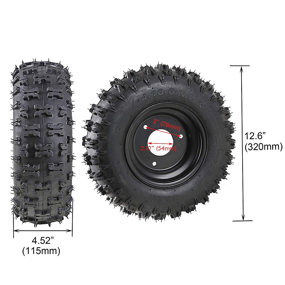 WPHMOTO Rear Axle Shaft Kit with 4.10-6 Front/Rear Wheels Tires Rims Brake Assembly and Chain & Sprocket & Steering Knuckle Kit for Go Kart Quad Trike Drift Bikes