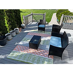 BalajeesUSA Outdoor Plastic Patio Rugs – 5x7 ft Green,Orange,Multipurpose,Woven Plastic Straw, All-Weather and Waterproof, Reversible Camper mat sports camp backyard picnic 711