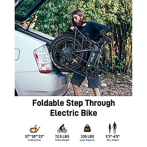 VITILAN Step Through Electric Bike, Folding 750W Step Thru EBikes for Adults 1200W Peak, 20”*4” Electric Bike Fat Tire, 20AH Sam-Sung Battery Electric Bicycle, 28Mph Ebike for Men Women, Black