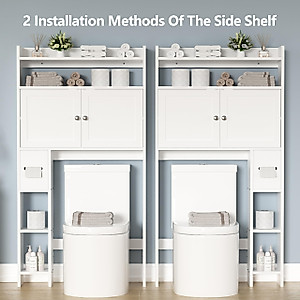 IdeaKey Over The Toilet Storage Cabinet with Toilet Paper Holder Stand, 7-Tier Freestanding Bathroom Over Toilet Storage with Shelves and Doors, Behind Toilet Storage Cabinet, White
