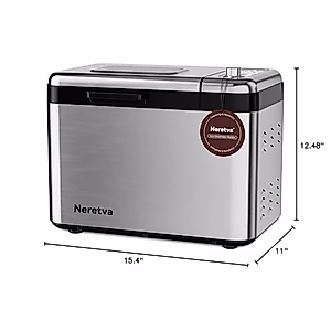 Neretva Bread Maker, 3.3LB Larger Bread Machine 15-in-1 Stainless Steel & Nonstick Ceramic Pan & Auto Nut Dispenser Bread Maker Machine Full Touch Panel with Gluten Free White Wheat Rye French Pizza