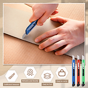 Lasnten 200 Pcs Box Cutter Utility Knife Small Retractable Knife 9mm Wide Snap off Blade Knife Plastic Compact Box Opener with Sliding Lock Tools for Home Office Arts Crafts, 3 Colors