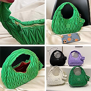 Quilted Nylon Hobo Handbag Purse Pleated Thread Design Clutch Purse Bags For Women Cute Trendy Tote With Coin Purse (Green)