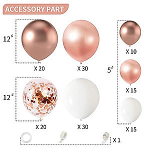 140PCS Rose Gold Garland Balloons Rose Gold Chrome Ballons Arch Kit with Confetti Balloon for Baby Shower Birthday Wedding Bachelorette Party Decor