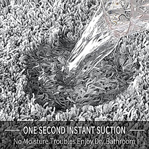 Yimobra Fluffy Plush Bath Rug, Super Shaggy Soft Comfortable Non Slip, Water Absorbent Microfiber Bath Mat, Dries Quickly, Machine Washable Thick Bathroom Floor Rugs for Shower, 32"x 20", Light Gray
