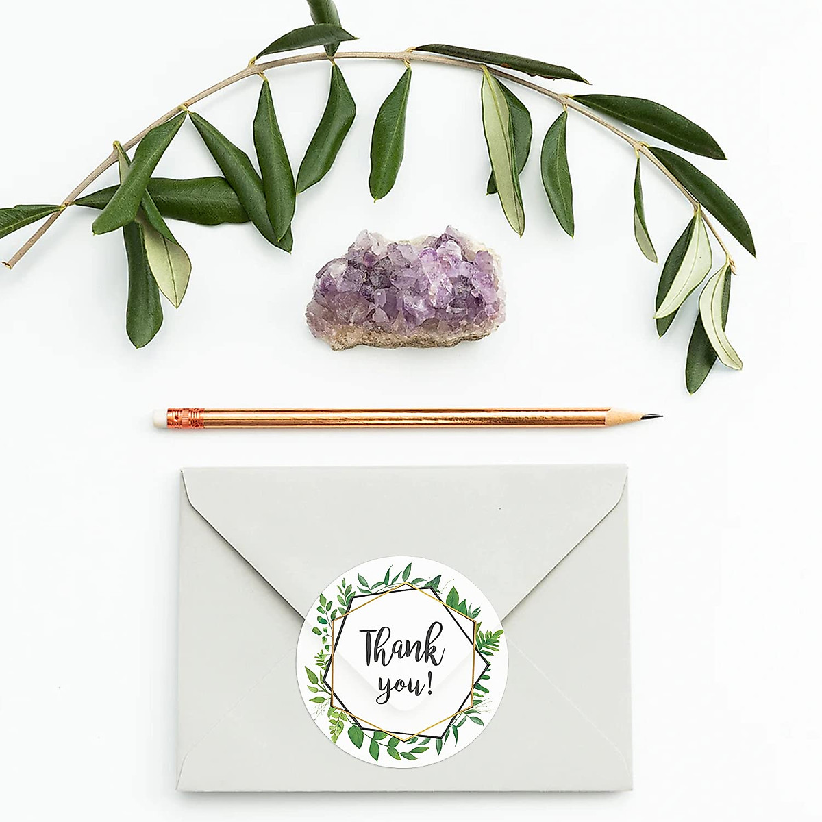 Greenery Wreath Thank You Stickers, 2 inch 50Pcs Self-Adhesive Thank You Labels Great for Wedding, Small Business, Bakeries, Handmade Goods Birthday Party Favors Labels & Mailing Supplies.