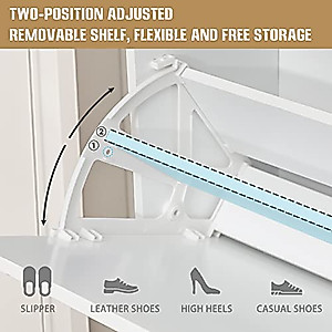 Anbuy Shoe Cabinet, Free Standing Tipping Bucket Entryway Shoes Cabinets, Shoes Storage Cabinet with 3 Flip Drawers, Narrow Shoe Rack Cabinet for Entryway, Modern Shoes Organizer (White)