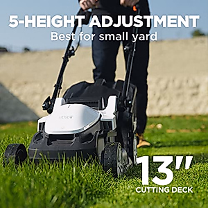 Litheli Cordless Lawn Mower 13 Inch, 5 Heights Adjustment, U20 Series 20V Electric Lawn Mowers for Garden, Yard and Farm, Light-Weight with Brushless Motor, 4.0Ah Portable Battery Included
