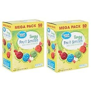 Great Value Tangy Fruit Smiles, 45 Oz, 50 Pouches (Pack of 2)