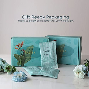 Saltea Luxury Spa Bath Salts for Soaking, Bubble Bath Soak Gift Box, Magnesium, Self Care for Women Relaxing, Moisturize Skin, Jojoba Argan Oil, Spa Set, Box of 10 Packets (Vetiver)