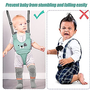 Panitay Handheld Baby Walking Harness Adjustable Toddler Walking Assistant Baby Walker Assistant Belt with 4 Pairs Baby Knee Pads for Crawling 4 Pairs Non Slip Toddler Socks Grips, 7-24 Months Old