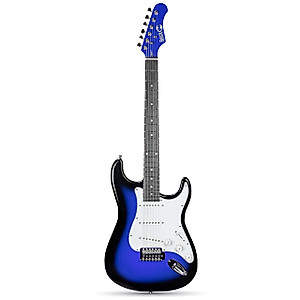 RockJam 6 String Electric Guitar Kit, Right, Blue & Blue, Full-Size (EG1-BL-SK-V)