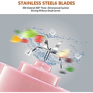 Portable Blender, Personal Size Blender for Smoothies and Shakes Mini Juicer Cup, USB Rechargeable Mini Fruit Juice Mixer(pink)