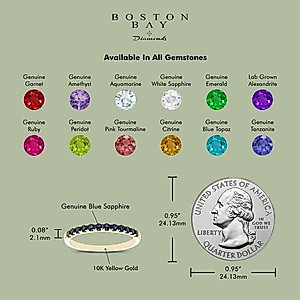 10K Yellow Gold Natural Blue Sapphire Wedding Anniversary September Birthstone Band Ring - Size 8