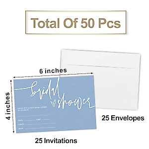 luixd 25 Bridal Shower Invitations - Double-Sided Fill In Minimalism Blue Invites With Envelopes, Invitations For Newlyweds，Bridal Shower, Party Favor & Supplies（Horizontal）- B22