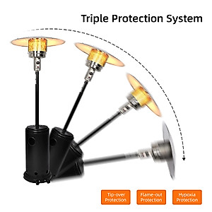 Vilobos Outdoor Patio Heater Propane Standing Gas LP Heater with Wheels 87 Inches Tall for Commercial & Residential Courtyard Outside(Black)